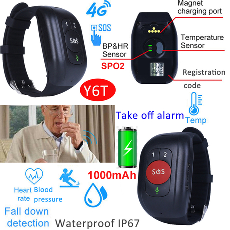 4G thermometer waterproof Parents GPS Tracker bracelet with Fall alarm ...